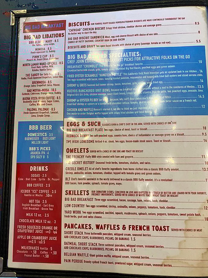 A menu that reads like breakfast poetry—each description more mouthwatering than the last. Decision paralysis has never been so delicious.
