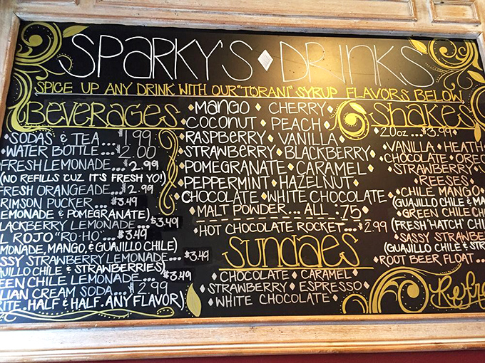 This isn't just a menu board—it's a tantalizing roadmap to flavor country. The drinks selection alone would make Willy Wonka jealous of these creative combinations.