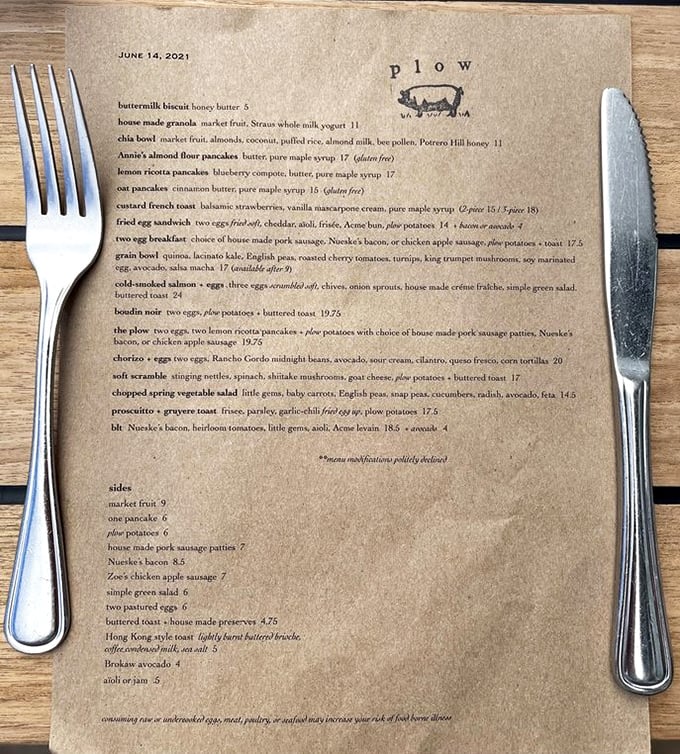 A menu that reads like breakfast poetry—each dish thoughtfully crafted, each ingredient given its moment to shine.