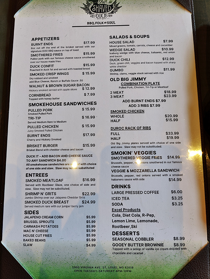 This menu isn't just a list of dishes—it's a roadmap to happiness with "BBQ, Folk & Soul" as your trusty guides.