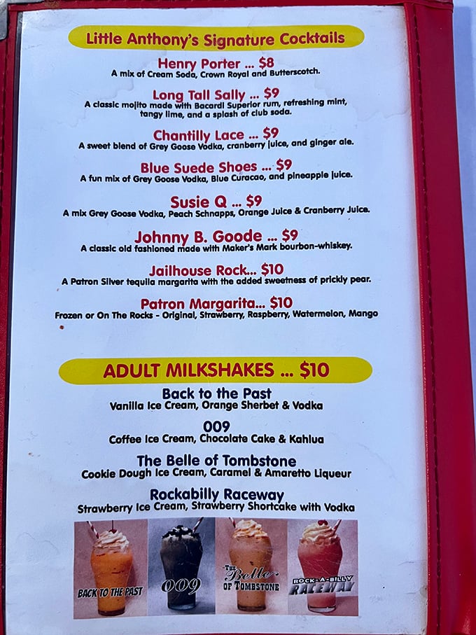Adult milkshakes that put the "happy" in happy hour. The "009" combines coffee ice cream, chocolate cake, and Kahlua – dessert with a promotion to adulthood.