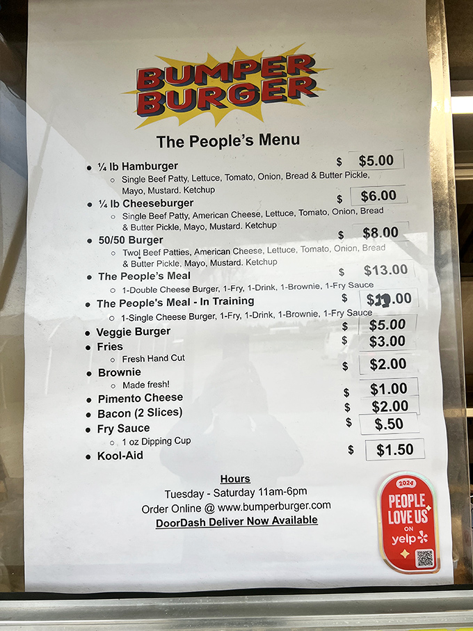 "The People's Menu" – democracy in burger form. No fancy descriptions or pretentious ingredients, just straightforward American classics that speak the universal language of delicious.