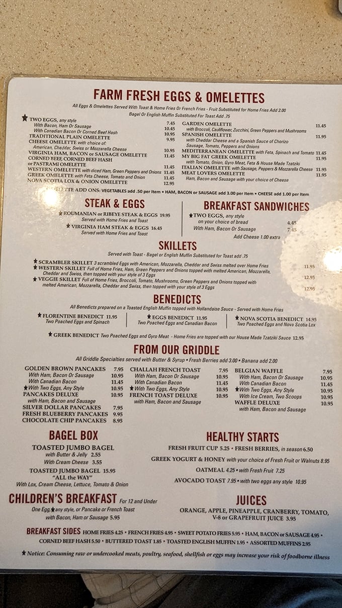 This menu isn't just a list of food—it's a roadmap to happiness. Each breakfast option promises the kind of morning that makes you forget yesterday's troubles.