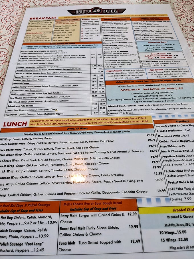 A menu that reads like a love letter to comfort food—where decisions become delightfully difficult and calories cease to exist.