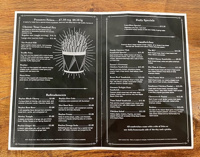 This menu isn't messing around—it's a love letter to the humble spud, elevated to star status with toppings that would make a baked potato jealous.