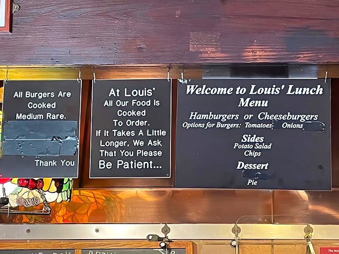 The world's most gloriously minimalist menu. When you've perfected something this fundamental, you don't need fancy additions or ketchup (seriously, don't ask).