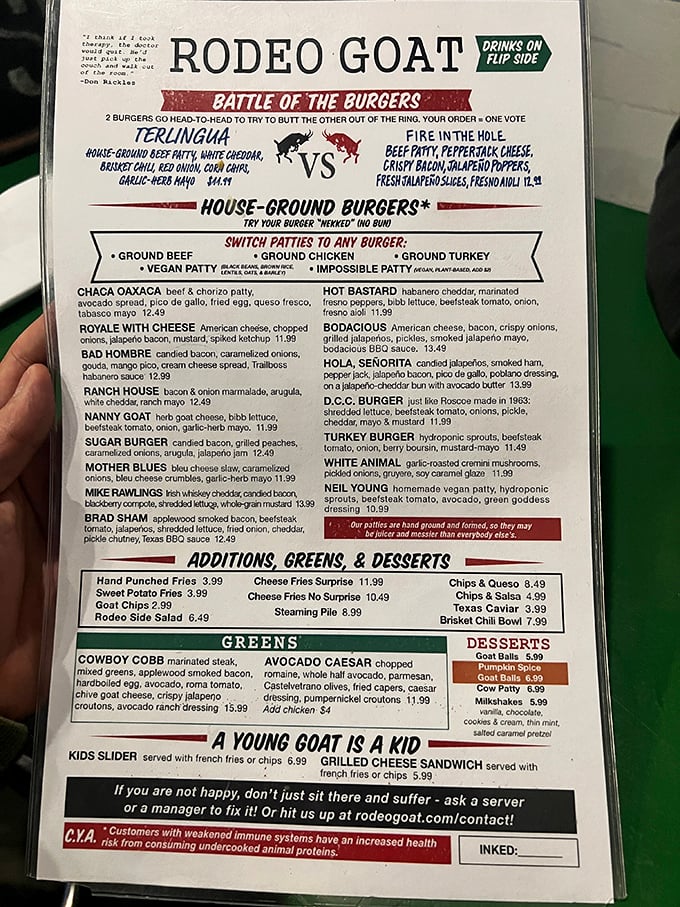 The menu reads like a who's who of burger royalty. Each creation has a personality—and a chance to battle it out for supremacy.