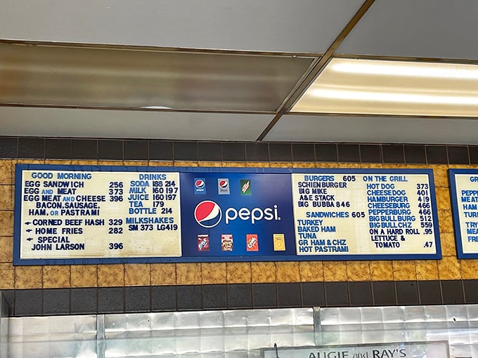 A menu board that tells it like it is – no fancy fonts or cutesy food puns, just straightforward American classics that have stood the test of time.