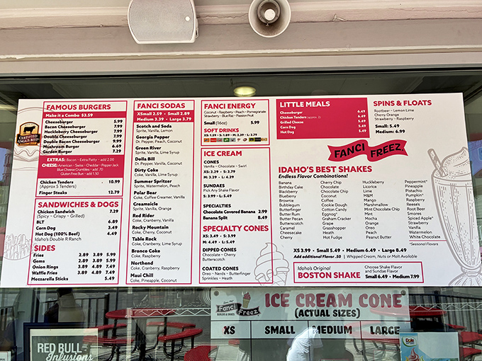 This menu board isn't just a list of options—it's a roadmap to happiness. "Idaho's Best Shakes" isn't bragging if it's true. 