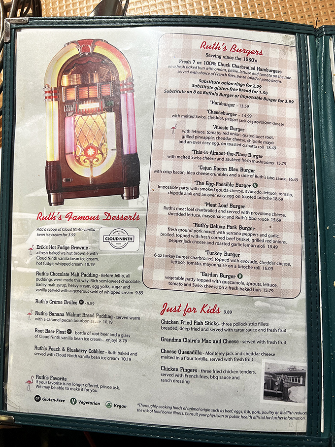 This isn't just a menu—it's a roadmap to happiness. The jukebox reminds you that good music and good food have always been perfect partners.