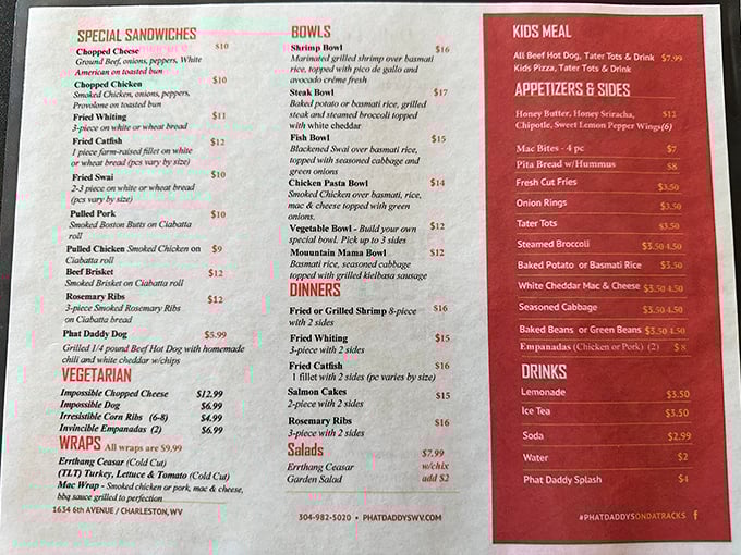 A menu that reads like a love letter to Southern cuisine – each item promising the kind of satisfaction money can't usually buy.