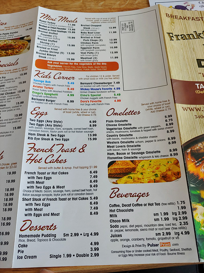 A menu that doesn't need fancy fonts or pretentious descriptions—just honest food at honest prices. The "Kid's Corner" proves good taste runs in the family.