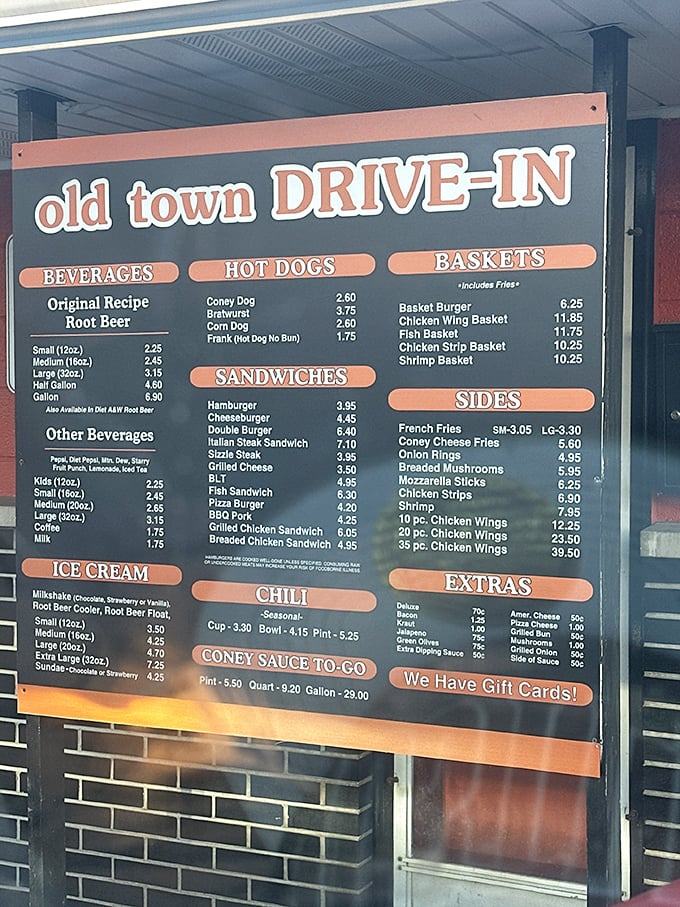 A menu board that doesn't need fancy descriptions or trendy ingredients—just straightforward American classics that have stood the test of time and taste buds.
