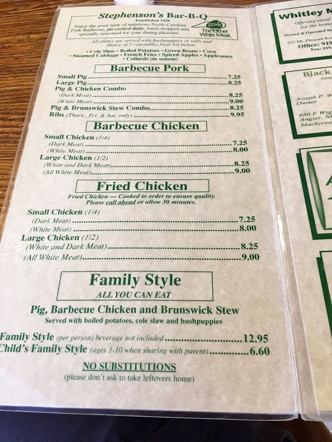 A menu that doesn't waste time with trendy food buzzwords – just straightforward Carolina barbecue classics that have stood the test of time.