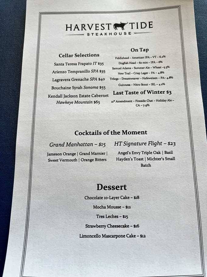 This isn't just a menu—it's a roadmap to happiness. The cocktail selection alone deserves its own ZIP code.