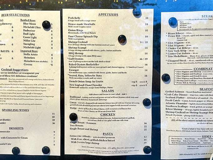 A menu that doesn't need trendy fonts or flowery descriptions—just straightforward promises of carnivorous delight that have kept tables full for decades.