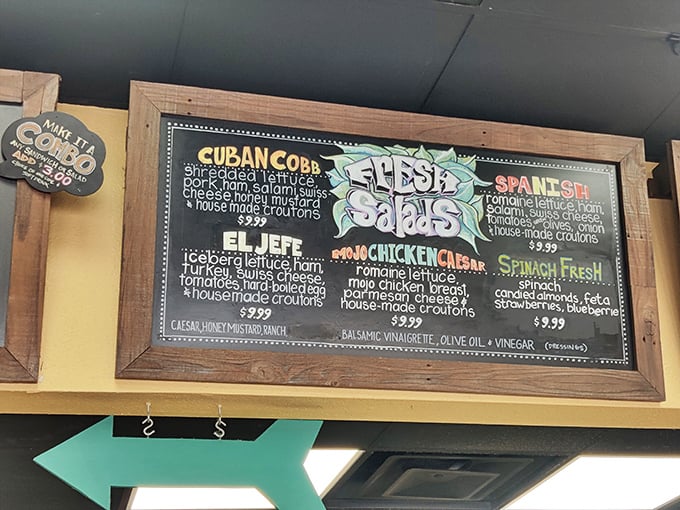The menu board reads like a love letter to Cuban cuisine. Each sandwich has its own personality—some spicy, some mild, all worth meeting.