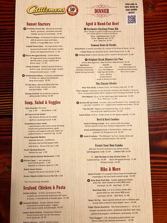 A menu that doesn't need fancy fonts or pretentious descriptions—just honest food that speaks for itself. The steak section is basically poetry.