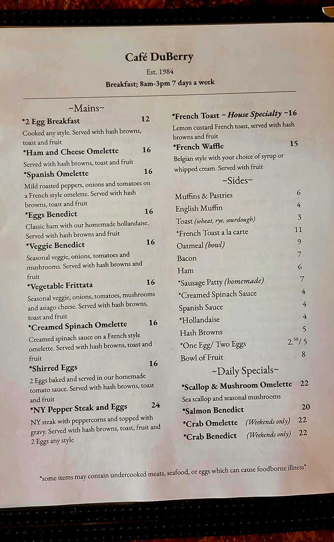 A menu that doesn't need endless options to impress—just perfectly executed classics and a few French-inspired surprises.