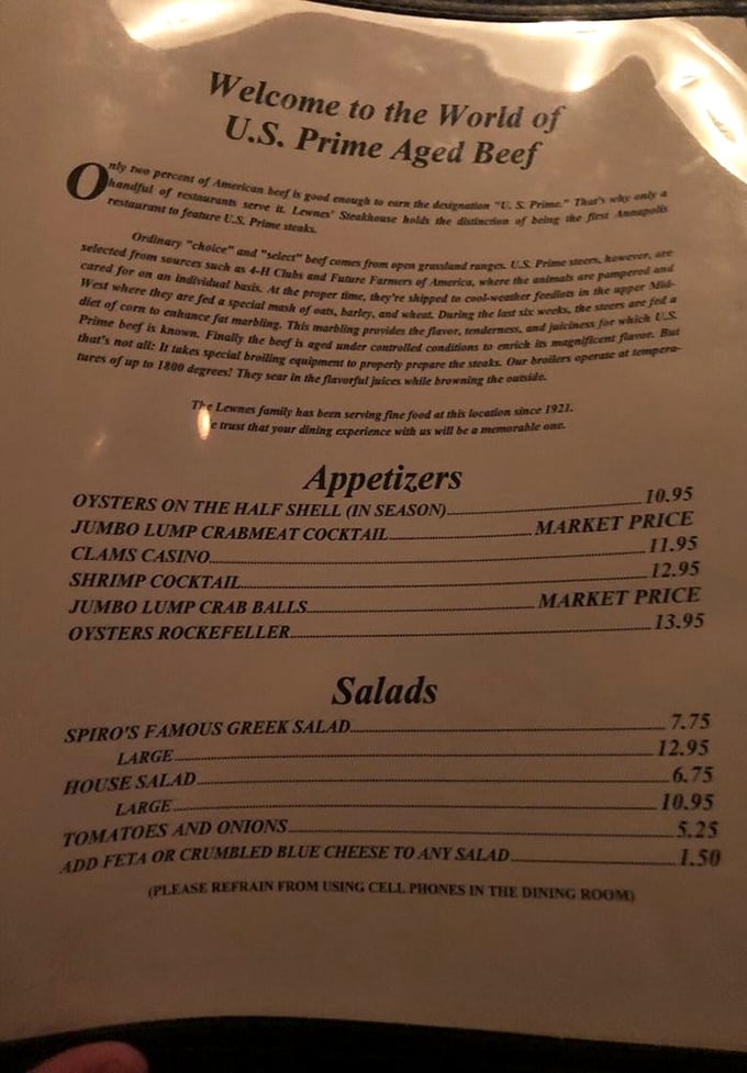 "Only two percent of American beef earns the U.S. Prime designation" – this menu isn't just reading material, it's a promise.