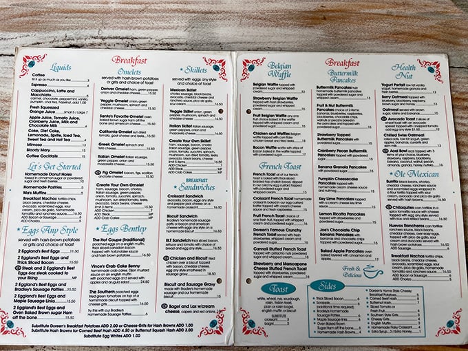 This menu isn't just a list—it's a roadmap to breakfast nirvana with enough options to require multiple visits. Consider it your morning bucket list.