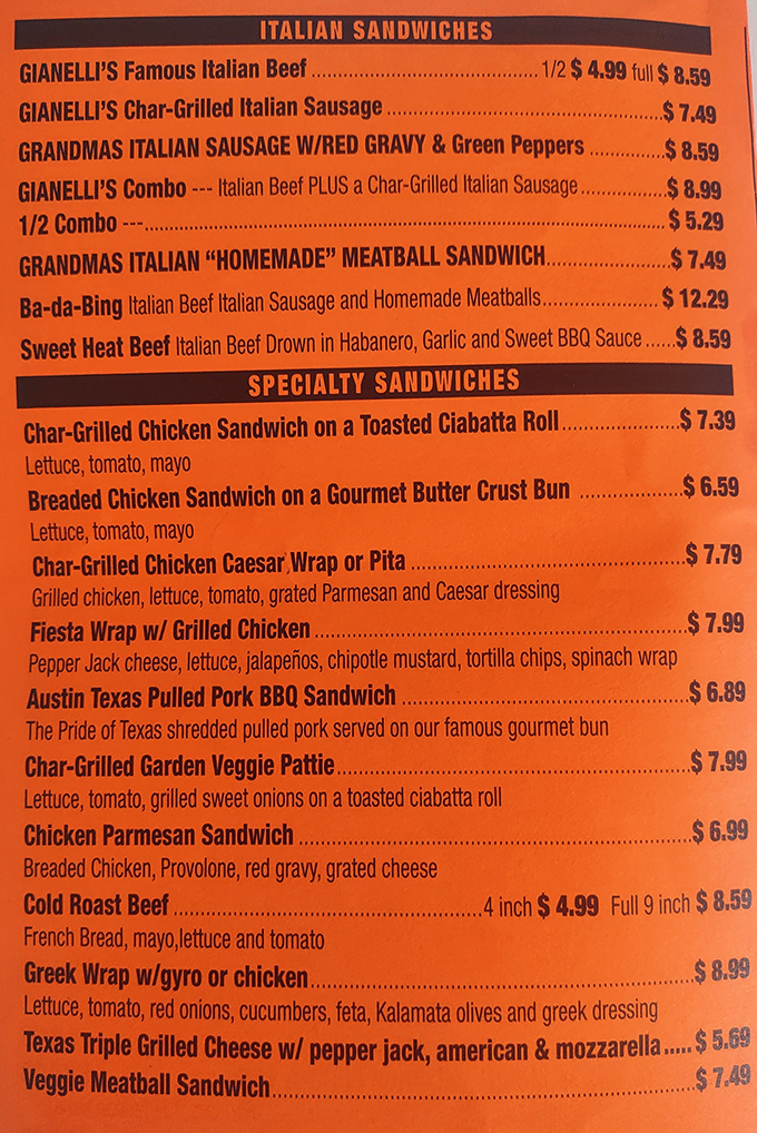 A menu that doesn't need fancy fonts or pretentious descriptions—just the promise of Italian beef that'll make your taste buds stand at attention.