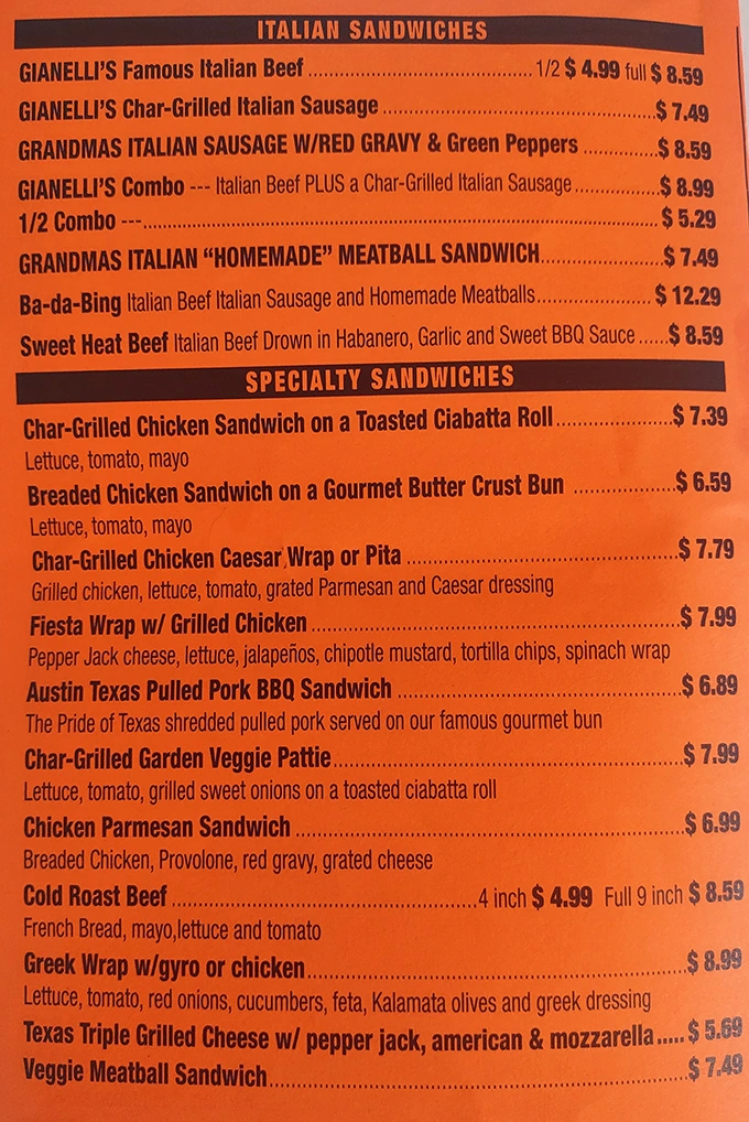 A menu that doesn't need fancy fonts or pretentious descriptions—just the promise of Italian beef that'll make your taste buds stand at attention.