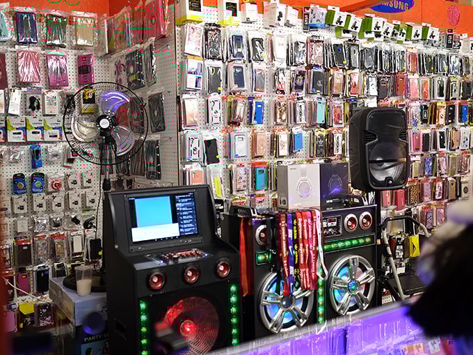 Gadget heaven awaits the tech-obsessed, with enough phone accessories to outfit every device from here to next Tuesday—plus speakers that could wake the neighbors.