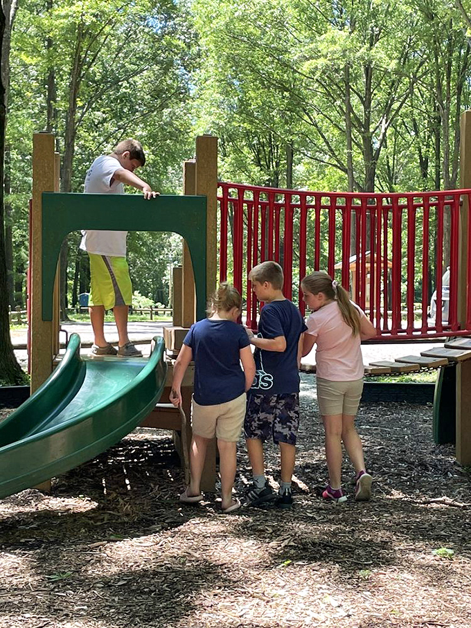 Kids navigating playground politics – that timeless childhood diplomacy of "who goes next" that somehow prepares us for adult life.