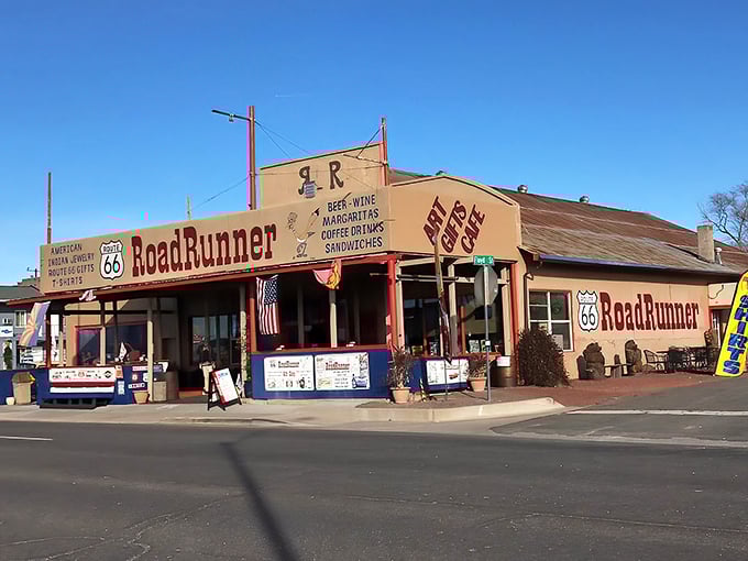 The Road Runner Cafe serves up more than just meals—it dishes hefty portions of Route 66 heritage with a side of small-town charm.