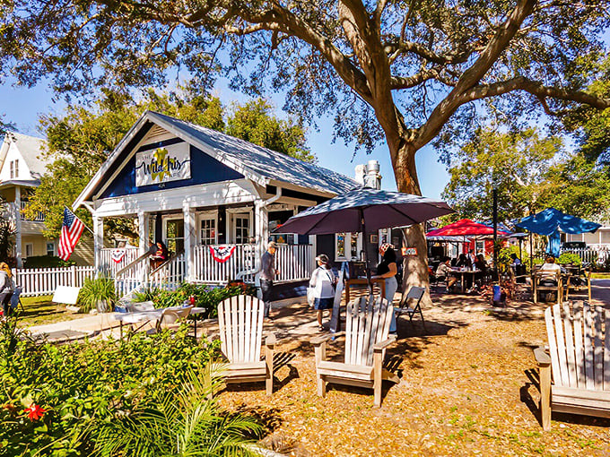 The Wild Iris Cafe embodies small-town charm with its white Adirondack chairs practically begging you to sit a spell and watch the world amble by.