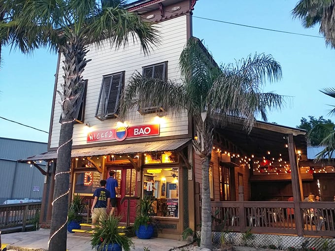 Wicked Bao's twinkling patio lights promise the kind of evening where Asian fusion meets Southern hospitality—a culinary plot twist worth experiencing.