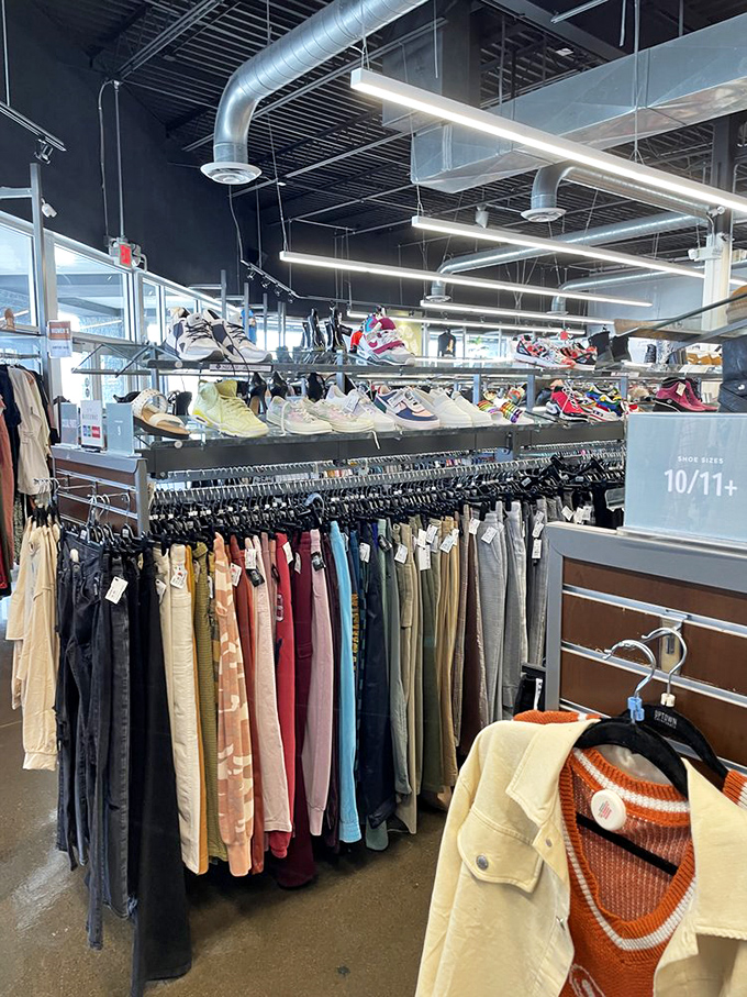 The meticulously arranged displays showcase everything from casual wear to formal attire. No digging through mysterious piles here—just straightforward style hunting.