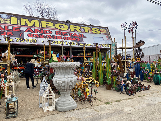 Garden ornaments that would make your HOA president either delighted or apoplectic. That metal rooster? He's coming home with someone today.