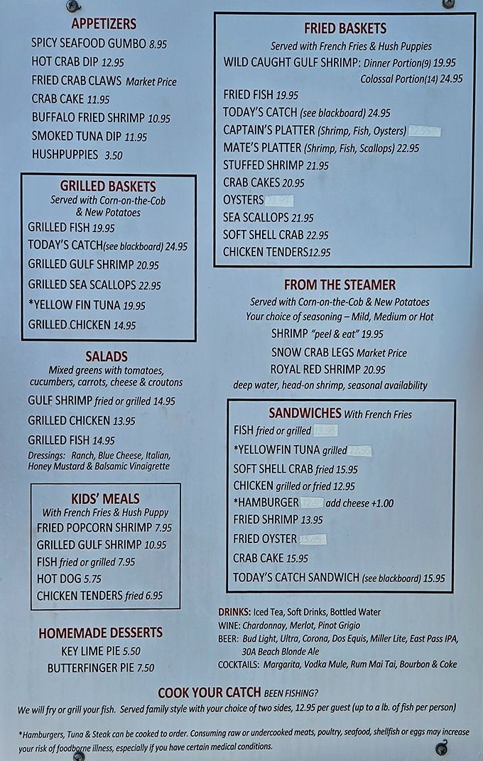This menu isn't just a list of dishes—it's a treasure map to the Gulf's bounty, with X marking every delicious spot.