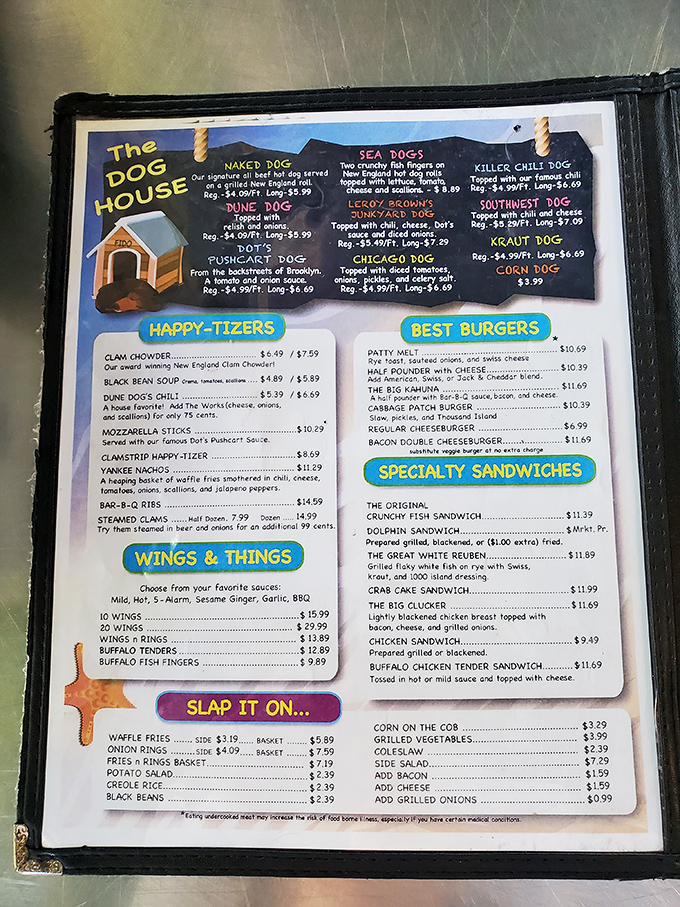 The menu reads like a love letter to coastal comfort food – from their famous fish sandwiches to hot dogs that give the café its playful name.