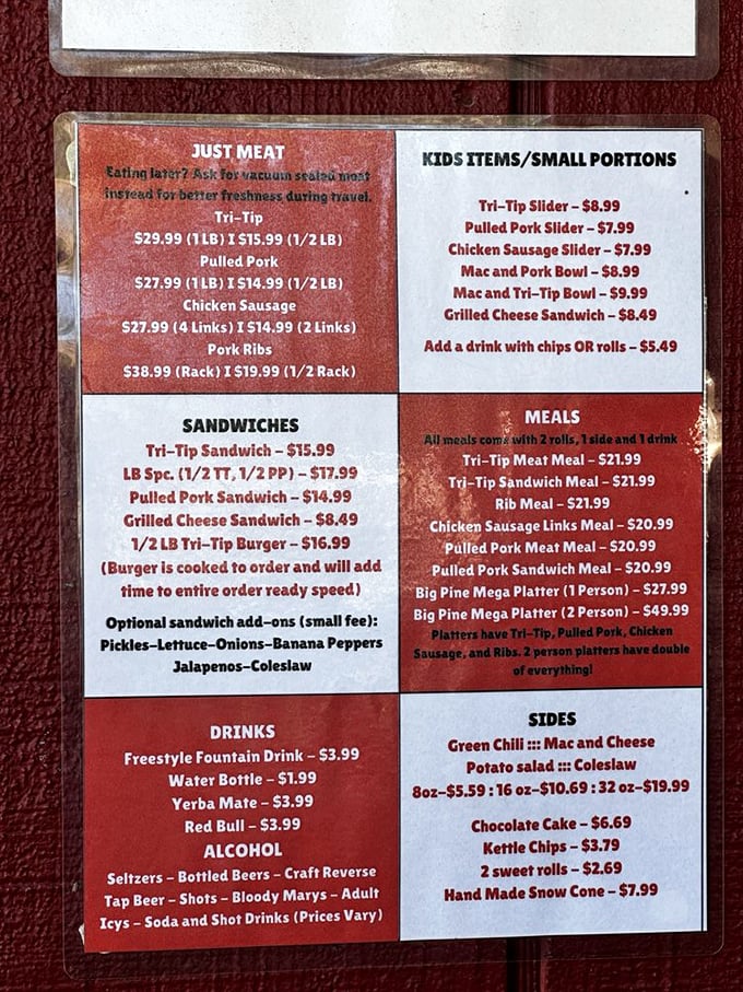 The menu board tells you everything you need to know—this is a place that takes meat seriously and doesn't waste time on unnecessary frills.