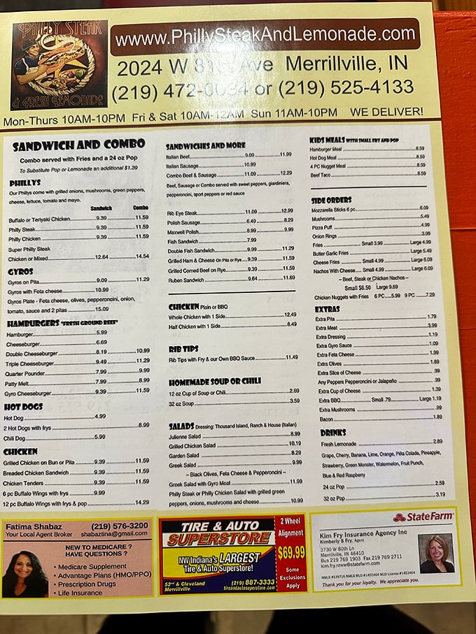 This menu isn't just a list of options—it's a roadmap to happiness with prices that won't make your wallet cry for mercy.
