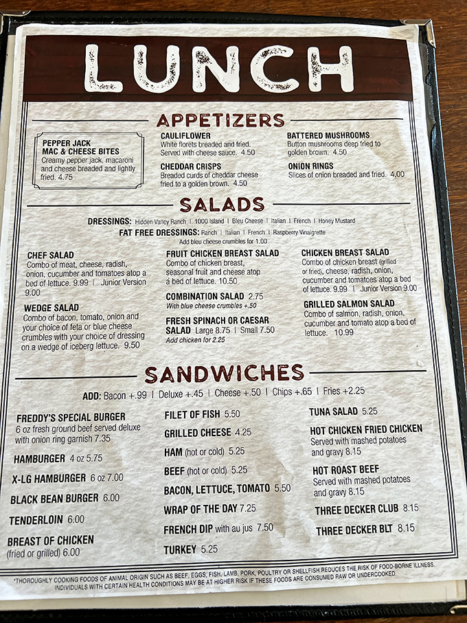 A menu that doesn't need fancy fonts or pretentious descriptions—just honest food that makes you wonder why you'd ever waste time on trendy small plates.