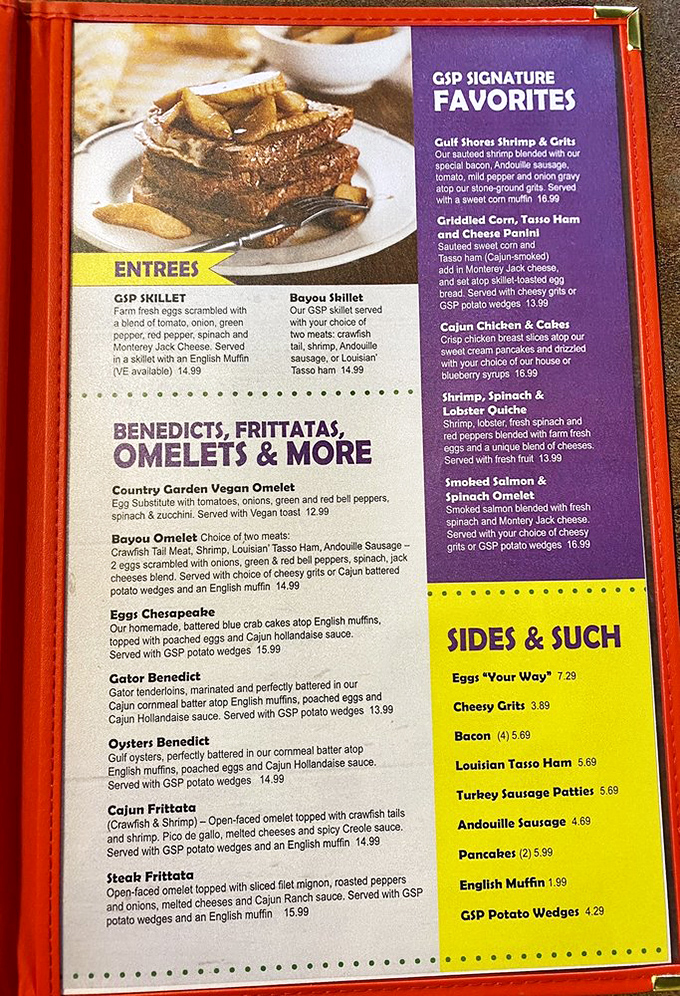 This menu isn't kidding around—from Gator Benedict to Cajun Frittatas, breakfast here is like Mardi Gras for your mouth.