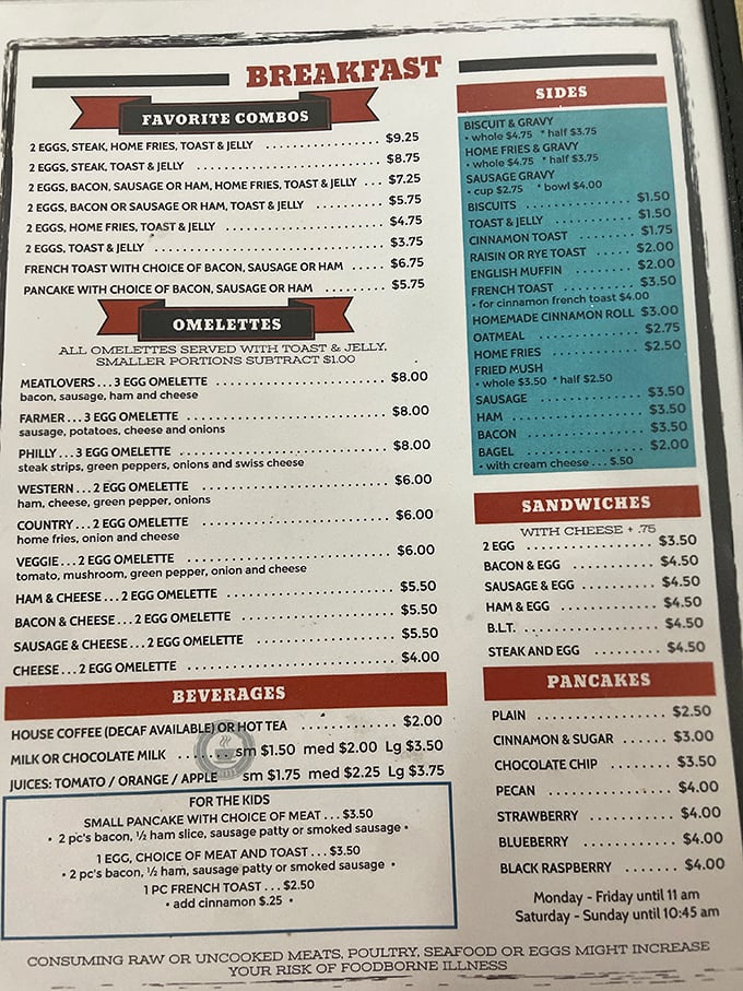 This menu isn't trying to reinvent the wheel – it's perfecting it with hearty breakfast combos that fuel both body and soul.