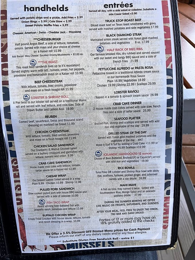 A menu that reads like a love letter to both land and sea. The toughest relationship in Williamsport isn't with a person—it's choosing between that lobster roll and "The Beast."
