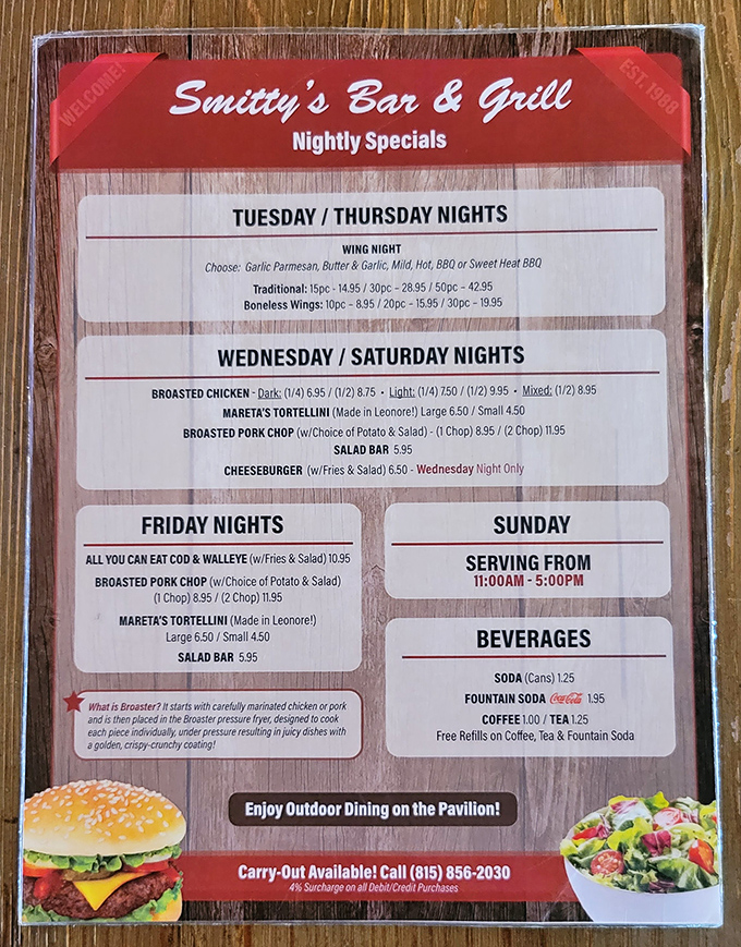 The menu tells the whole delicious story: broasted meats, local tortellini, and nightly specials that would make any big-city chef jealous.