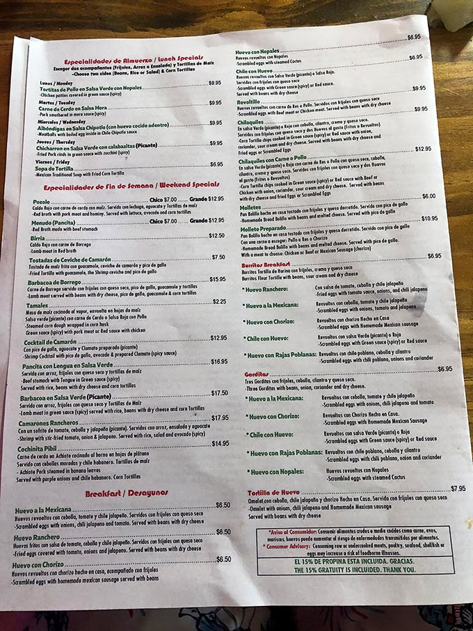This menu isn't just a list of dishes—it's a roadmap to culinary bliss with daily specials that locals plan their weeks around.