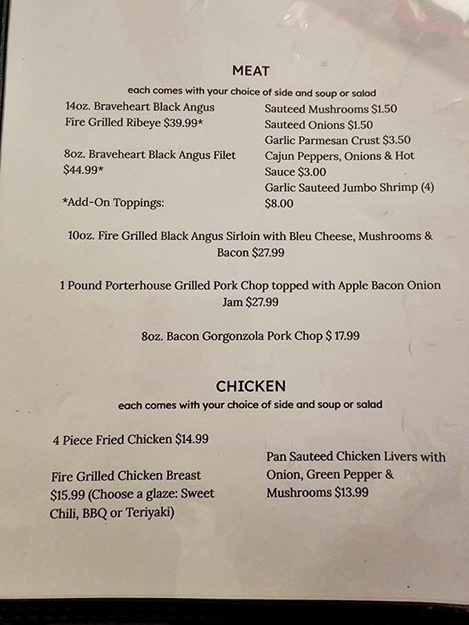 A menu that doesn't need fancy fonts or flowery descriptions—just straightforward promises of meat perfection that will be kept.