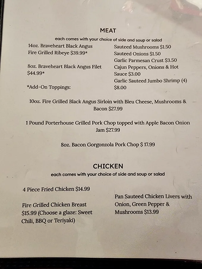 A menu that doesn't need fancy fonts or flowery descriptions—just straightforward promises of meat perfection that will be kept.