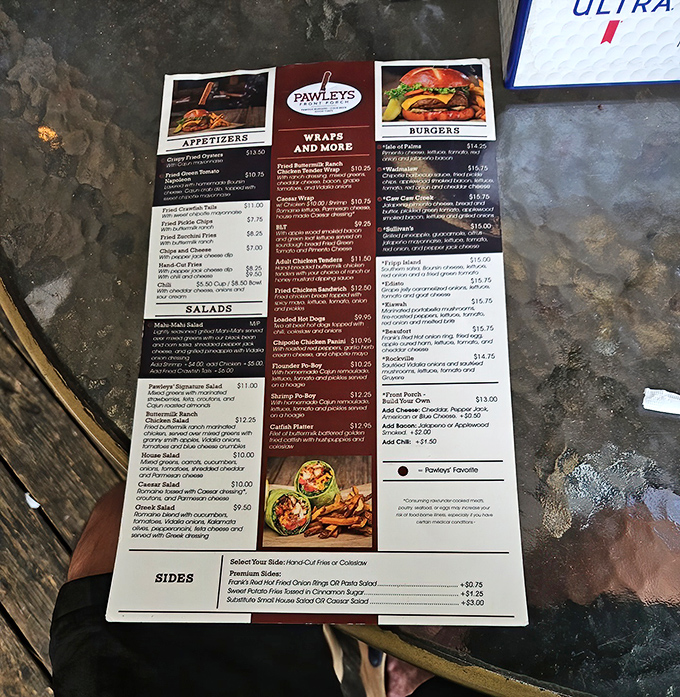 A menu that reads like a coastal road trip through South Carolina, each burger named after a beloved beach town.