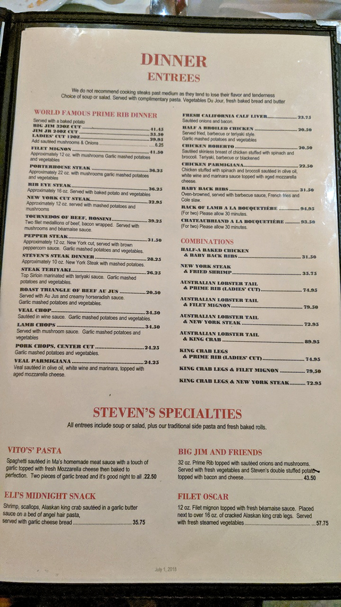 A menu that doesn't need Instagram filters or QR codes – just straightforward promises of beef perfection and seafood treasures that have stood the test of time.