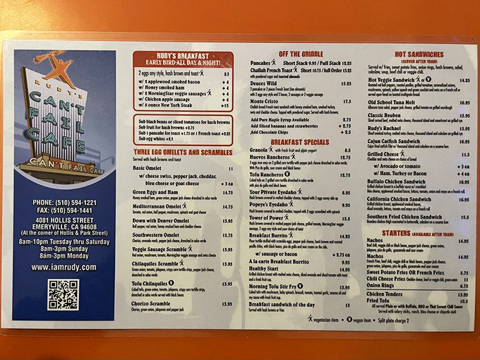 A menu that reads like a love letter to breakfast enthusiasts. Decisions this difficult should come with a therapist on standby.
