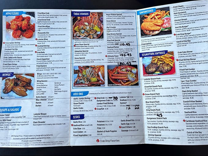 The menu reads like seafood poetry – from garlic blue crabs to king crab feasts. Decision paralysis has never been so delicious.